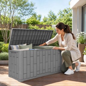 Outsunny Zahradní úložný box 227,4 l, šedý dekor dřeva