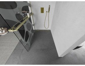 Mexen Kioto+, sprchová zástěna Walk-In s poličkou a věšákem 140 x 200 cm, 8mm čiré sklo bílý vzor, ​​zlatý matný profil, 800-140-121-55-97