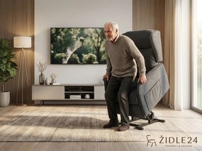 Elektrické polohovací TV křeslo ušák FINN - šedá látka