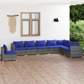vidaXL 8dílná zahradní sedací souprava s poduškami polyratan [3102368] Barva: Šedá a tmavě modrá