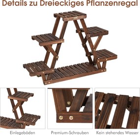 Costway Dřevěný stojan na rostliny Trojúhelníkový stojan na rostliny pro 6