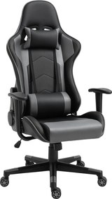 Ergonomická kancelářská židle Vinsetto, herní židle, otočná židle, umělá kůže, pěna, černá, 67,5 x 74 x 126-136 cm | Aosom