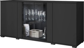 Černá komoda s vitrínou LED Caro
