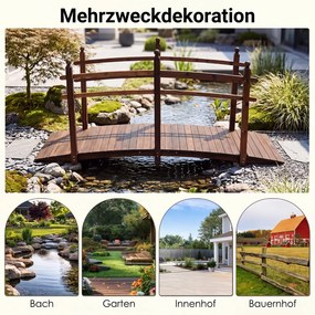 Costway Zahradní most z jedlového dřeva, obloukový most se zábradlím, odolný