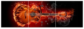 Gario Obraz s hodinami Hořící kytara - 3 dílný Rozměry: 100 x 70 cm
