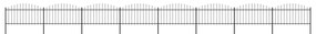 Zahradní plot s kopím nahoře ocelový 1426 x 150 cm černý