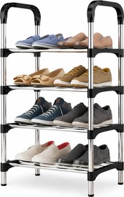 botník, 4 patra, kov/plast, 82x58x25 cm, chrom/černá, Dekorino BB20260054