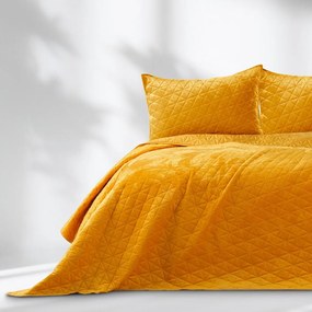 Žlutý sametový prošívaný přehoz 220x240 cm Laila – Restilo