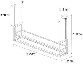 Závěsné svítidlo černé s policí vč. LED 3-stupňově stmívatelné - Cage Rack