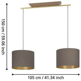 Eglo 390336 - Lustr na lanku SANTANDRIA 2xE27/40W/230V hnědá/zlatá