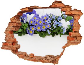 Wallmuralia Nálepka 3D díra na zeď Modré květiny 90x70 cm
