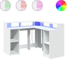 Psací stůl s LED světly bílý 130 x 130 x 91 cm kompozitní dřevo 3309447