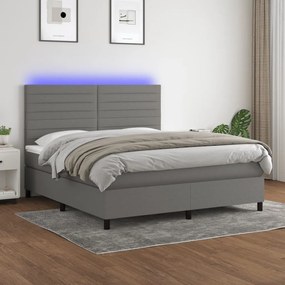 Box spring postel s matrací a LED tmavě šedá 160x200 cm textil,  3134966