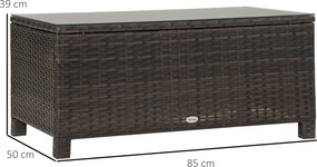 Outsunny Zahradní Boční Stolek Kávový Stolek Patio Poly Rattan Hnědý 85 x 50 x 39 cm