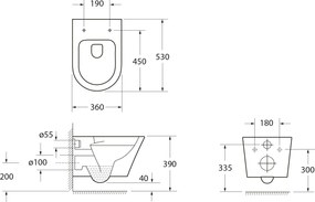 Sapho Paco závěsná wc mísa 36 x 53 cm Vortex Rimless keramika bílá PZ1012V