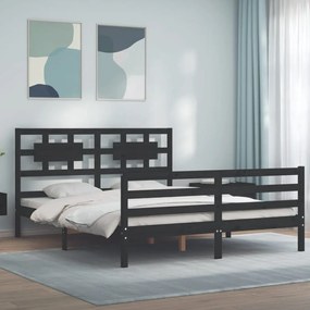 Rám postele s čelem černý 160 x 200 cm masivní dřevo,  3194455