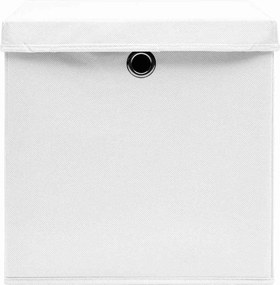 Úložné boxy s víky 10 ks bílé 32 x 32 x 32 cm textil 288352
