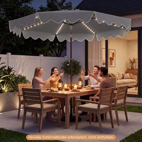 Costway Slunečník 270 cm s LED solárním osvětlením Větruodolný s 8 žebrováním