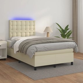 Box spring postel s matrací a LED krémová 120x200 cm umělá kůže 3135935