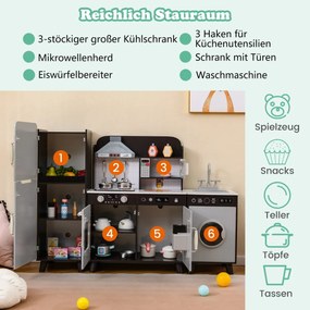 Costway Dětská kuchyňka s příslušenstvím 3 v 1 dětská kuchyňka dřevěná s lednicí