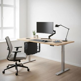 Výškově nastavitelný stůl OfficeTech A, 120 x 80 cm, šedá podnož, dub kraft