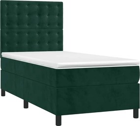 Box spring postel s matrací a LED tmavě zelená 90x200 cm samet 3136344