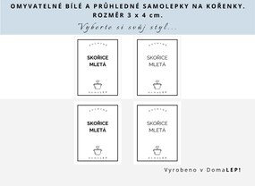 SKOŘICE MLETÁ - Samolepka na kořenky 3 x 4 cm - DomaLEP varianta: BÍLÁ - tučné písmo