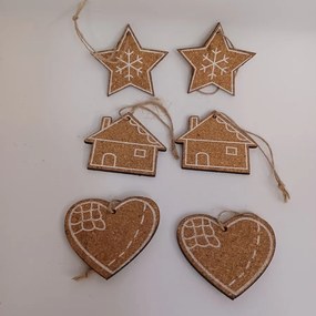 Sada vánočních ozdob na stromeček, 6,5 × 9 cm, korek, balení 9 ks