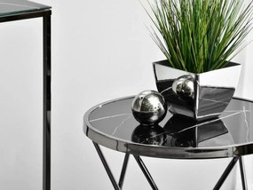 MPT Odkládací stolek Amin S - sklo - mramor černý, tmavý chrom