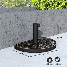 Stojan na slunečník Outsunny půlkruhový 50x31x32cm z pryskyřice a nerezové oceli v bronzové barvě, stabilní podstavec pro slunečník na zahradu a tera…