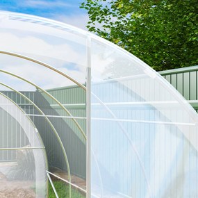 Outsunny Zeleninový Tunelový Skleník 4x3x2m s 2 Dveřmi a Pokrytím PE 150g/m², Pozinkovaný Ocelový Rám a Kulatá Střecha pro Pěstování Rostlin a Květin