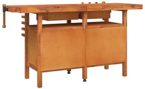 Pracovní stůl se zásuvkami a svěráky 162x62x83cm masivní akácie,  153324