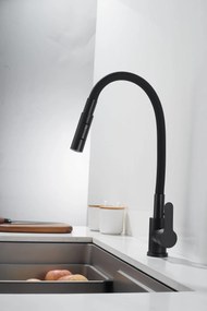 Gamma Flex 4000, stojánková dřezová baterie s flexibilním ramenem, 2-funkční výtok, černá matná, GMA-BFX-4000BK