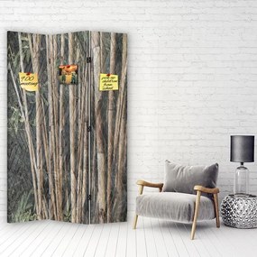 Ozdobný paraván, Bambusové stonky v hnědé barvě - 110x170 cm, třídílný, obustranný paraván 360°