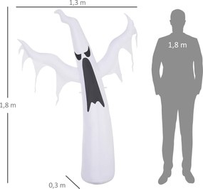 HOMCOM Halloween nafukovací duch 1,8 m dekorace s LED IP44 Samonafukovací polyester bílá 130 x 30 x 180 cm
