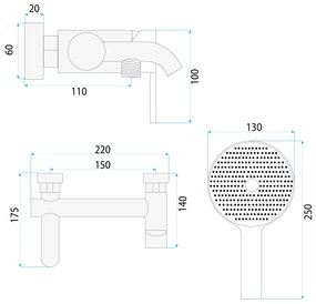 Rea Foster, vanová baterie s ruční sprchovou soupravou, broušená ocel, REA-B6326