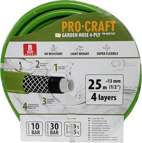 Procraft PR-4GH1325 - zelená zahradní hadice, 4 vrstvy, 1/2", 25m