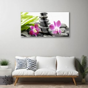 Obraz na skle Kameny Zen Lázně Orchidej 125x50 cm