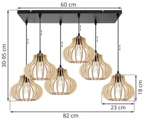 Závěsné svítidlo TIMBER 3, 6x dřevěné stínítko