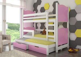 Patrová postel pro tři osoby s matracemi LETICIA Hlavní barva: Pine, Další barva: Šedá