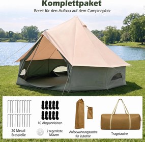 Costway Nepromokavý zvonový stan s otvorem pro kamna, 310 cm, khaki