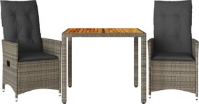 3dílný bistro set s poduškami šedý polyratan 3276723