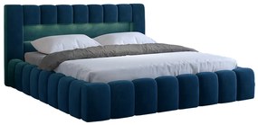 Manželská postel 160 cm Luxa (tmavě modrá) (s roštem, úl. prostorem a LED). 1041565