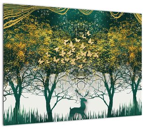 Obraz - Jeleni v zeleném lese (70x50 cm)