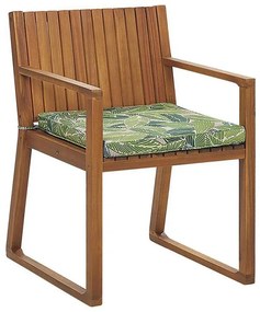 Zahradní židle ze světle hnědého dřeva s polštářem  s listovým vzorem SASSARI Beliani
