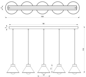 Lustr na lanku DEMET 5xE27/60W/230V černá/zlatá