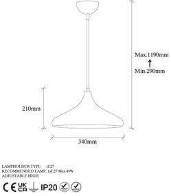 Závěsné svítidlo s kovovým stínidlem ø 34 cm Barek – Opviq lights