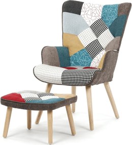 Křeslo ušák AK-305B PW2, vícebarevná, látka (68 x 75) cm patchwork