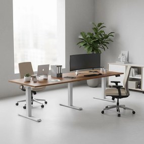 Výškově nastavitelný stůl OfficeTech Long, 260 x 80 cm, šedá podnož, dub silverjack