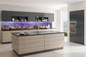 DIMEX | Fototapeta do kuchyně Barevná květinová malba KI-350-217 | 350 x 60 cm | vícebarevná, fialová, modrá